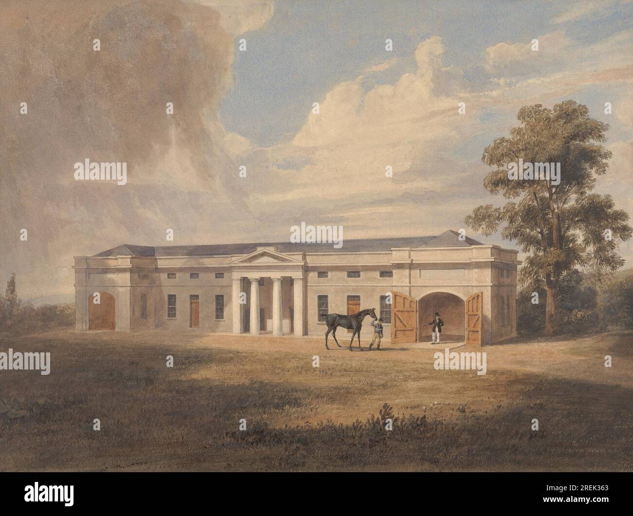 Man Leading a Horse in Front of a Stable 1827 by John West Giles Stock ...