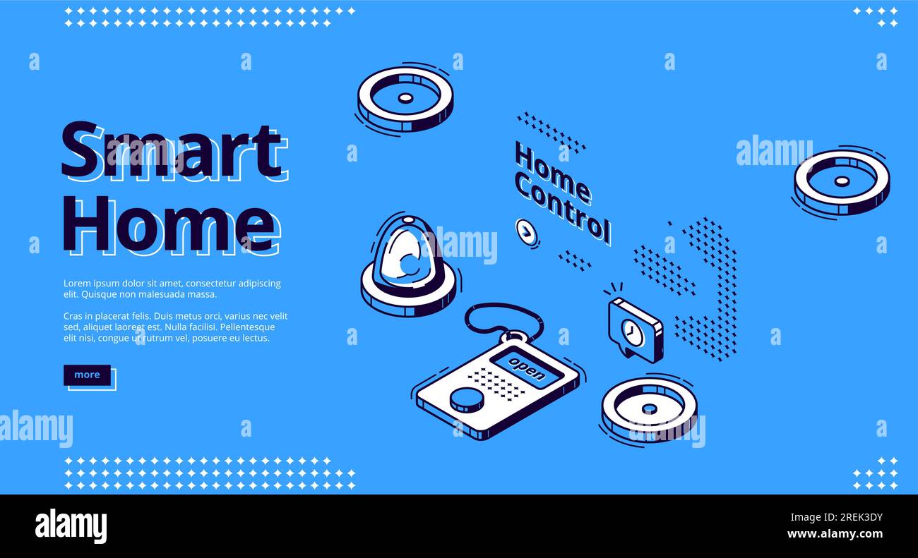 Smart home, internet of things isometric web banner. Display with ...