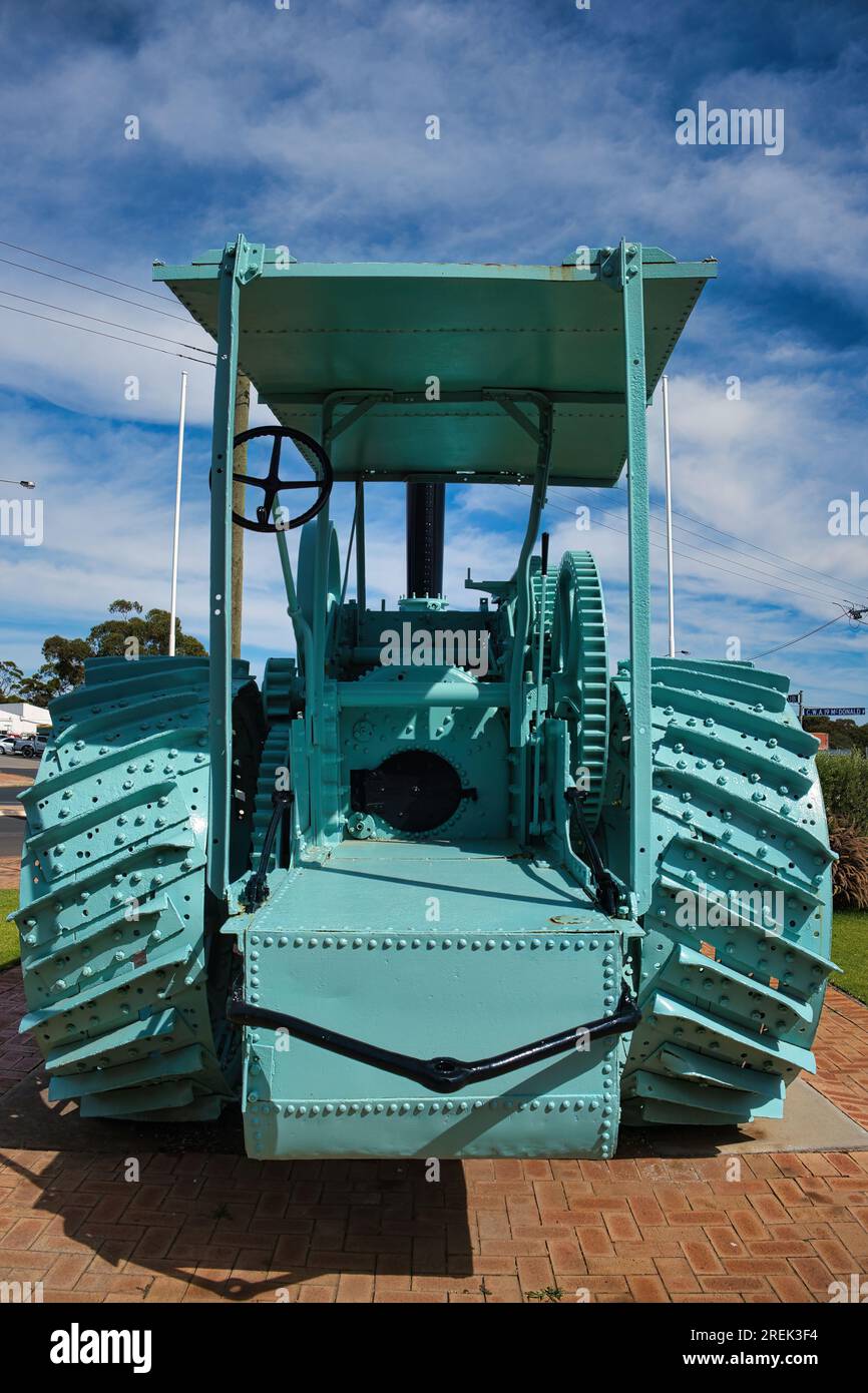 Back side of a vintage steam ploughing engine (1889) with boiler plate ...