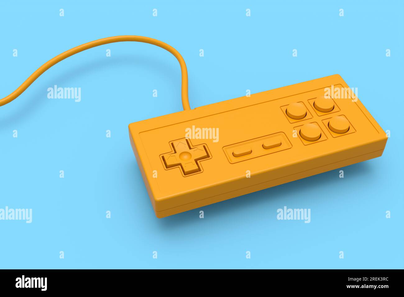 Retro computer gaming controller joystick on monochrome blue background ...