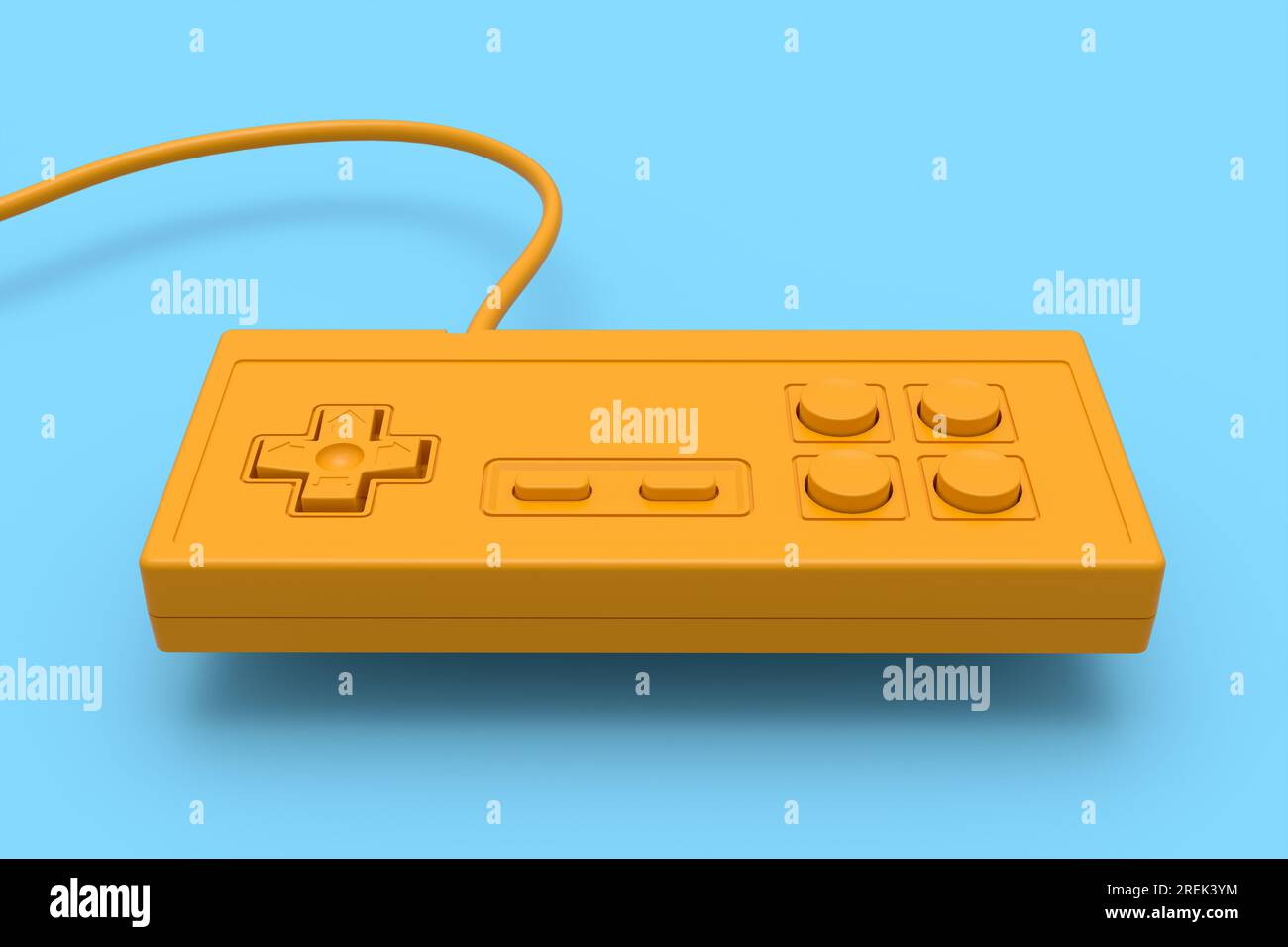 Retro computer gaming controller joystick on monochrome blue background ...