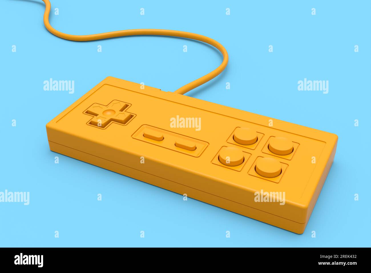 Retro computer gaming controller joystick on monochrome blue background ...