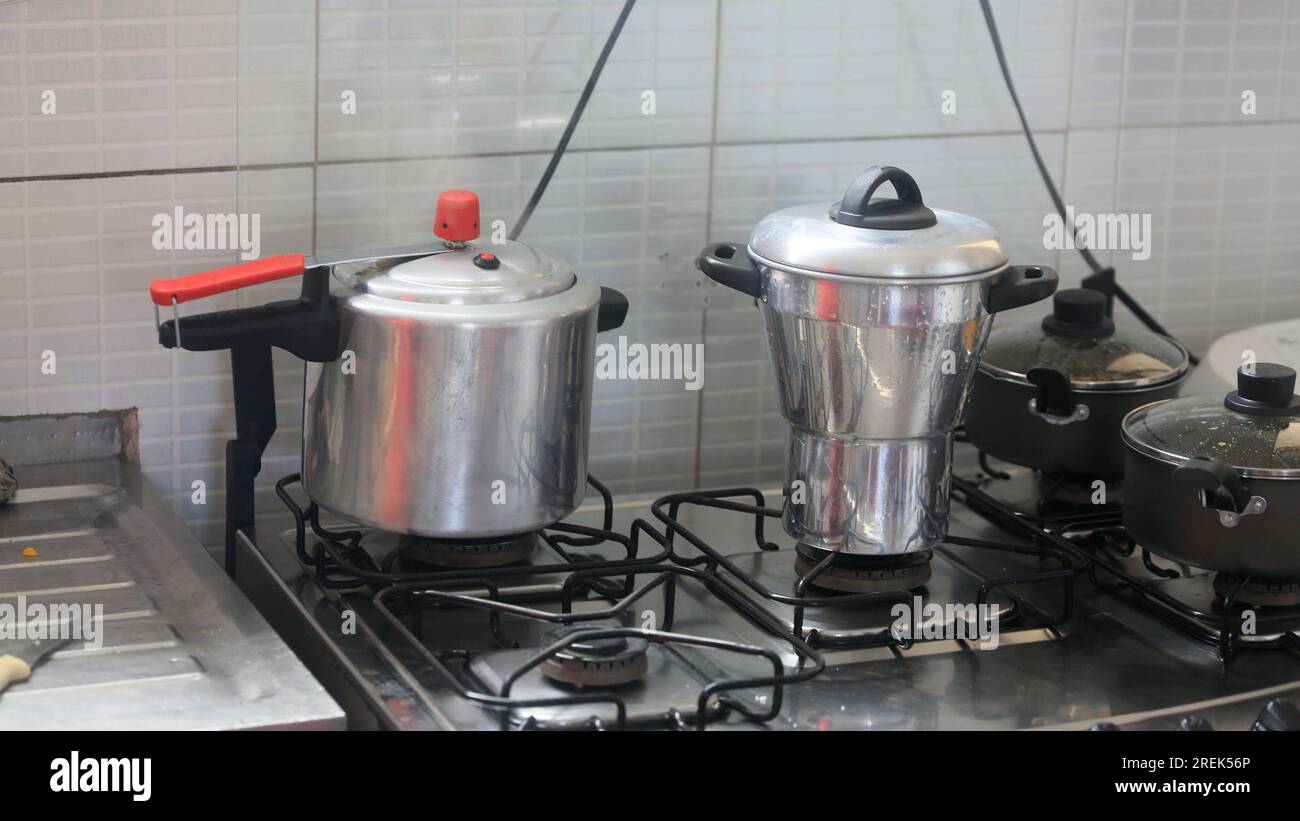 salvador, bahia, brazil - july 16, 2023: pressure cooker on a kitchen ...
