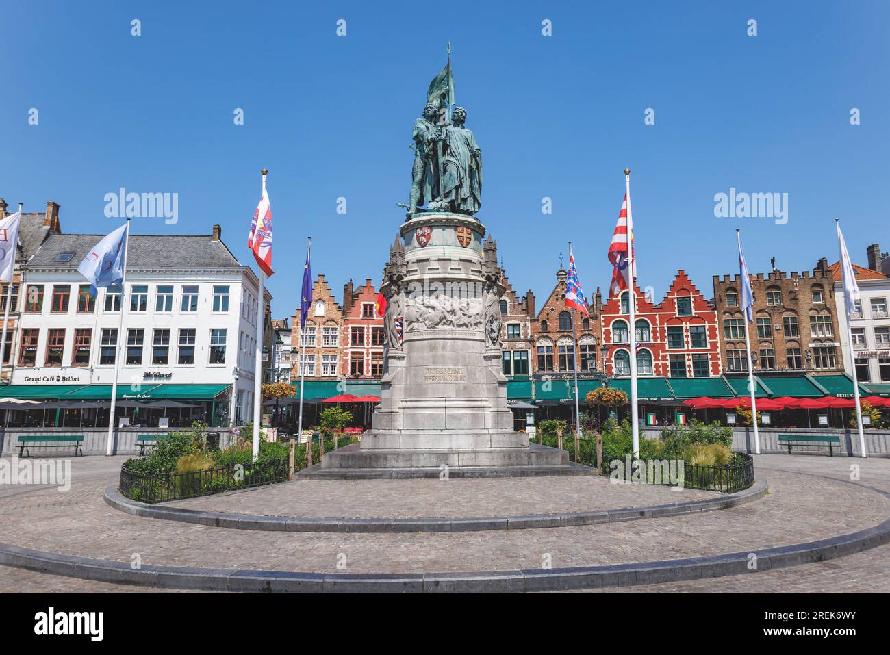 Bruges, Belgium - June, 16, 2023: Bronze statue on gray pedestal of ...