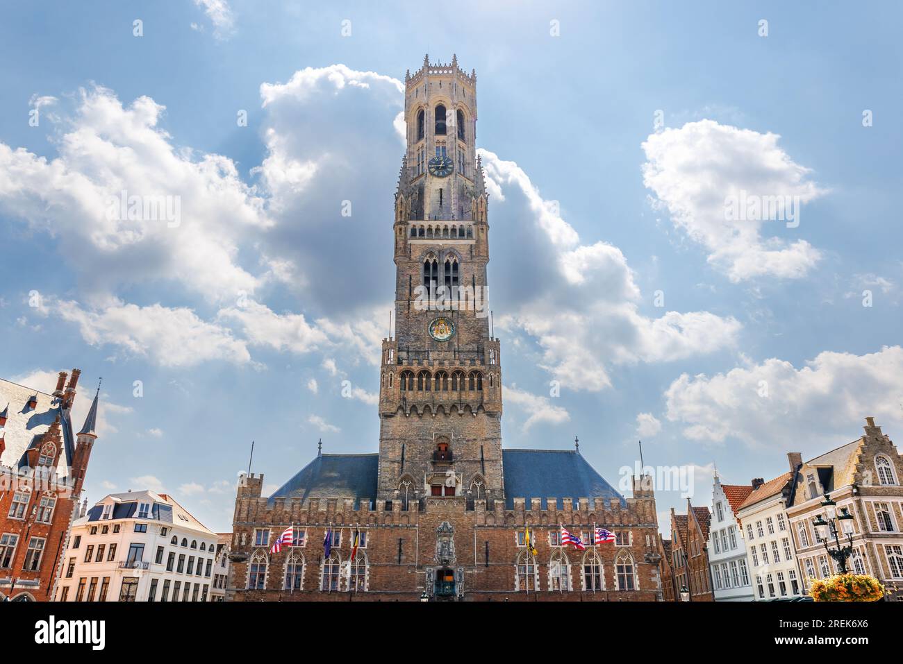 The Belfry of Bruges, a medieval bell tower in the centre of Bruges, Belgium. One of the city's ...