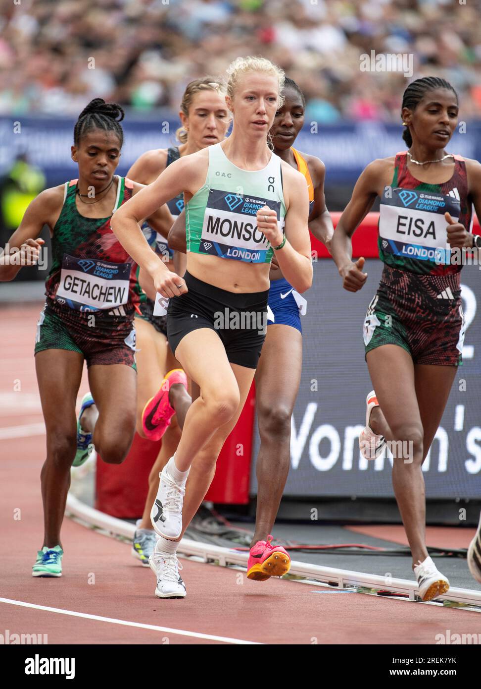 Alicia Monson of the USA and Medina Eisa of Ethiopia competing in the ...