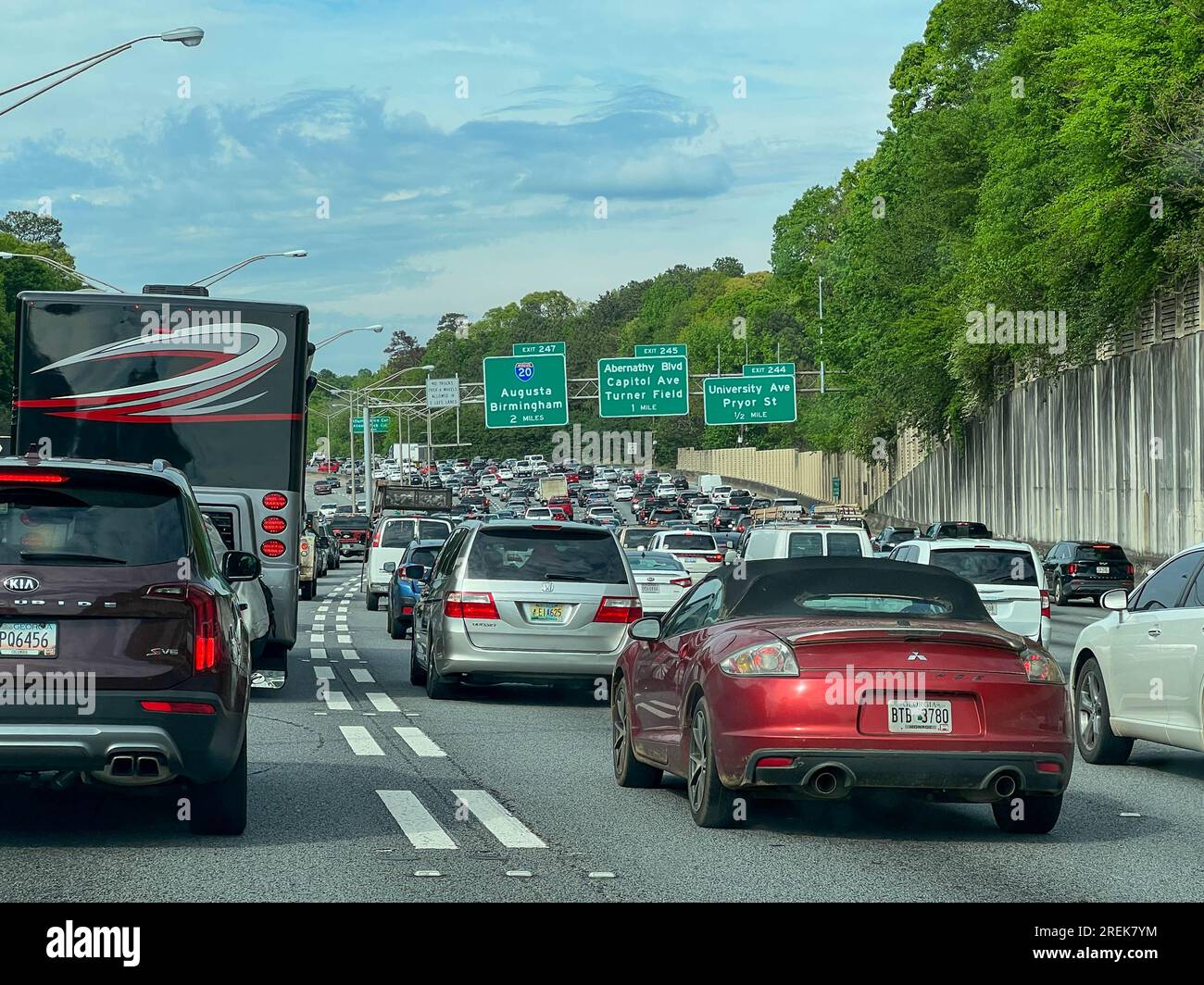 Atlanta, GA USA - April 7, 2023: Traffic not moving on Interstate 85 in Atlanta, Georgia during ...
