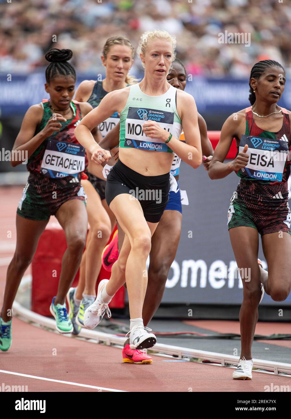 Alicia Monson of the USA and Medina Eisa of Ethiopia competing in the ...