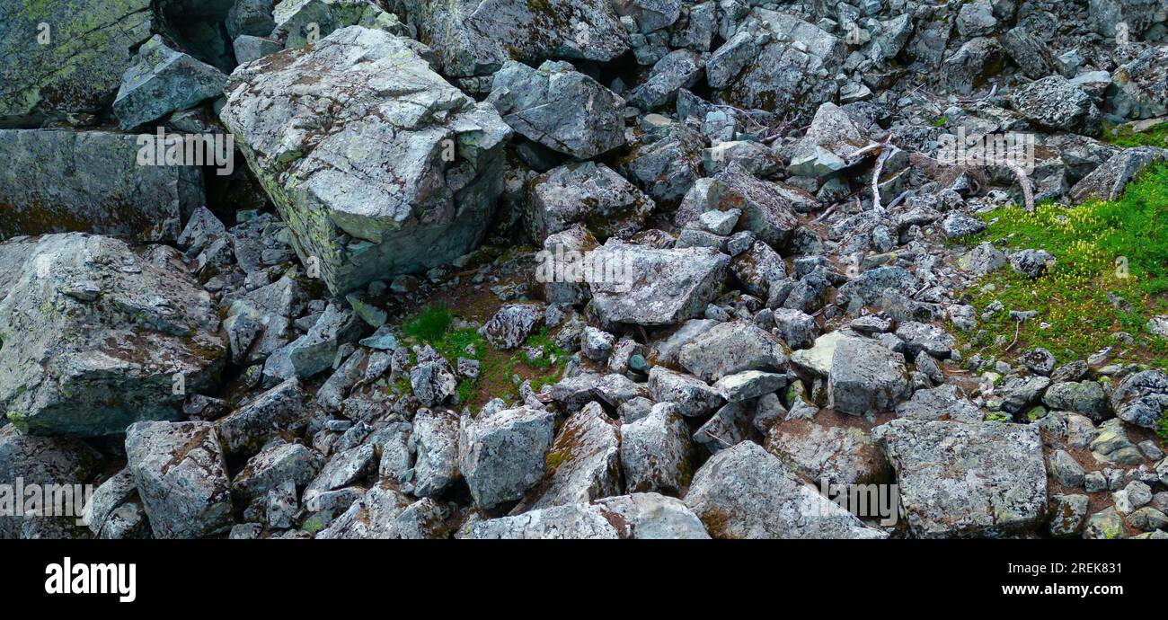 Rocky Boulder Field in the Canadian Mountain Landscape. Aerial Nature ...