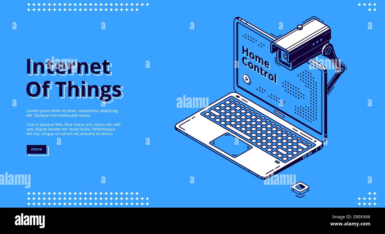 Internet of things isometric web banner. Laptop with Home control ...