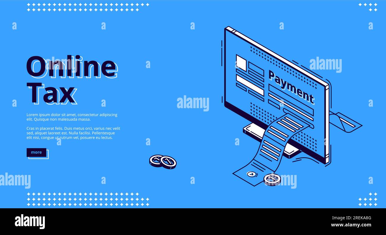 Online tax isometric landing page. Large payment bill coming out of ...