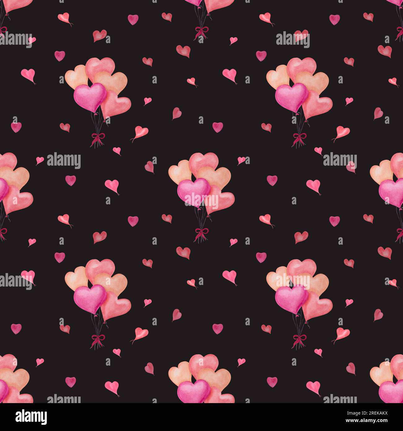 Watercolor seamless pattern of colorful balloons, hearts. Illustration ...