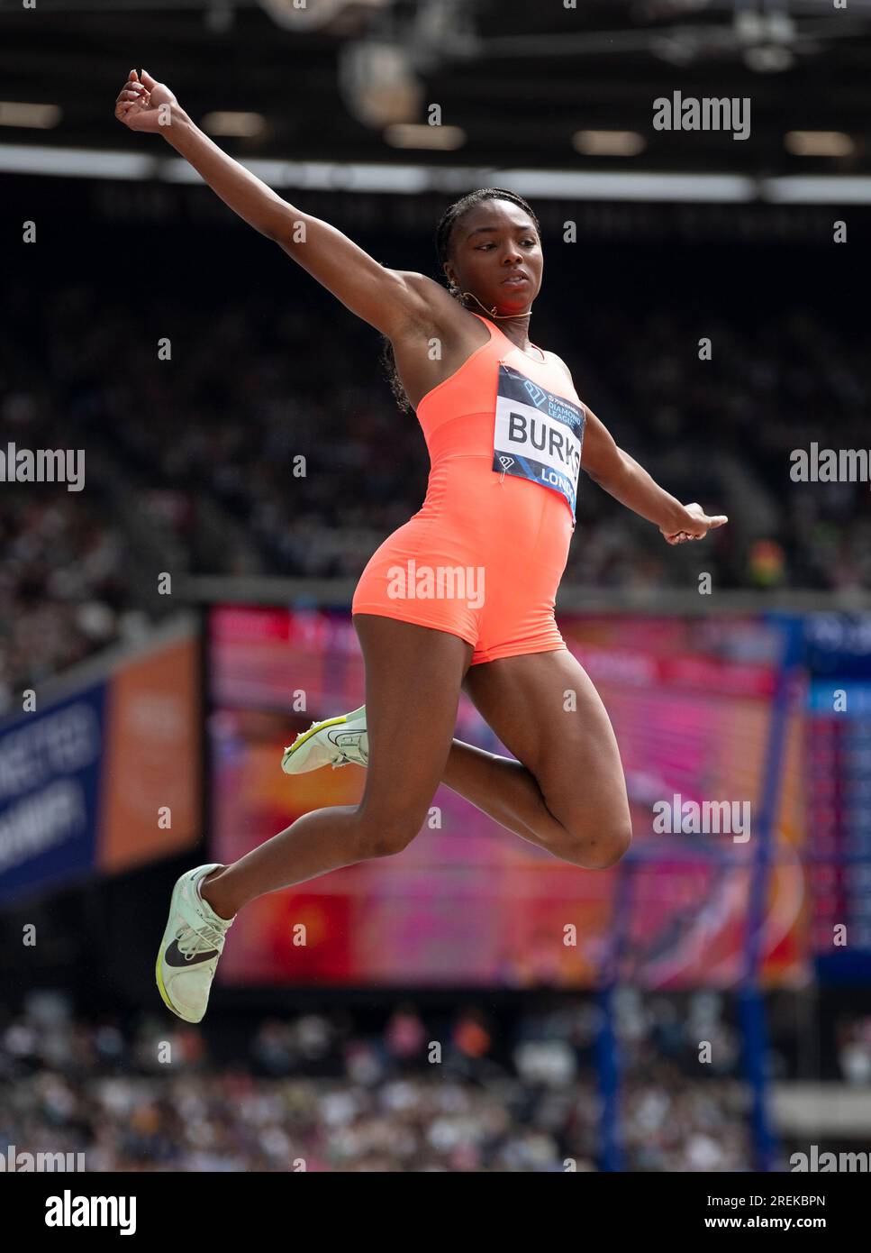 Quanesha Burks of the USA competing in the women’s long jump at the ...