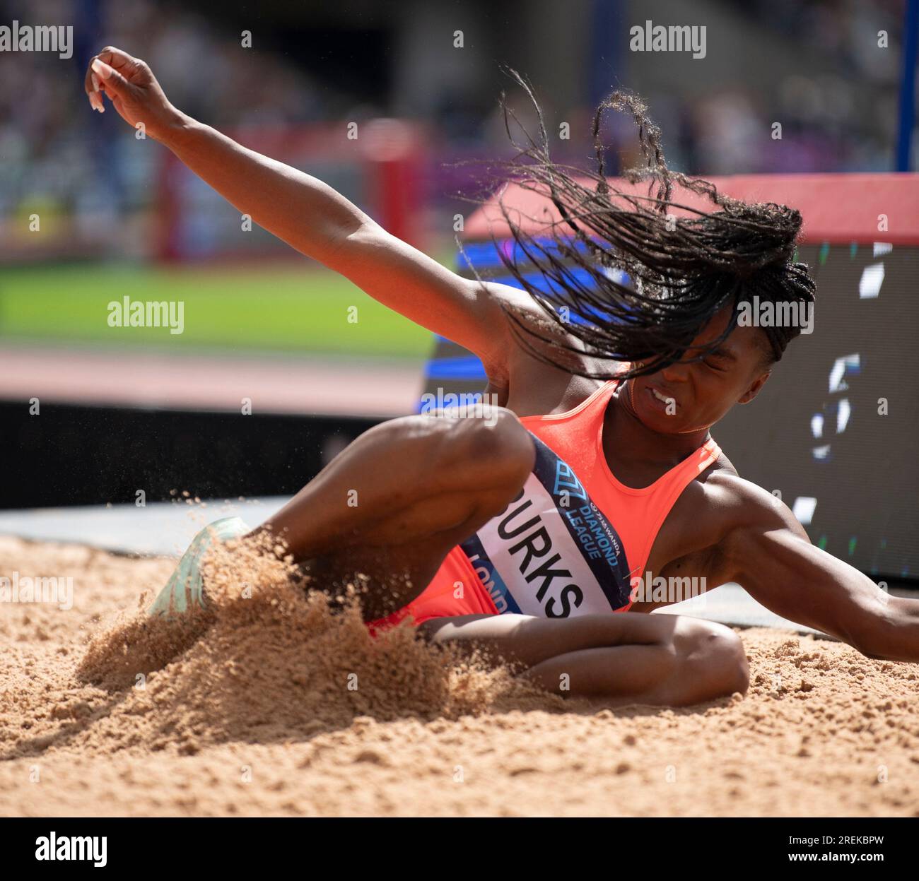 Quanesha Burks of the USA competing in the women’s long jump at the ...