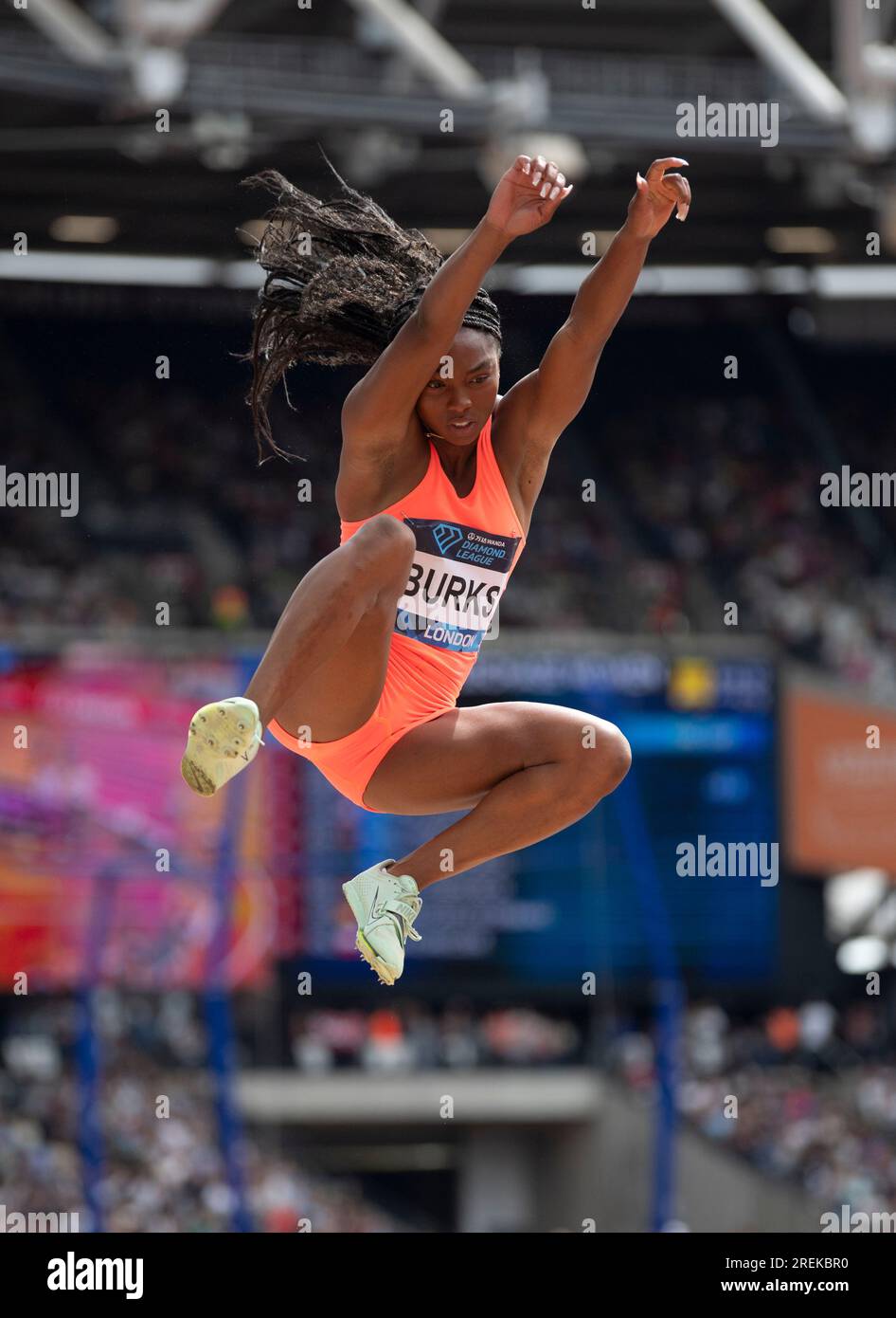 Quanesha Burks of the USA competing in the women’s long jump at the ...
