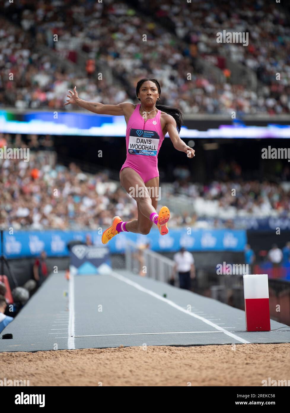 Tara Davis-Woodhall of the USA competing in the women’s long jump at ...