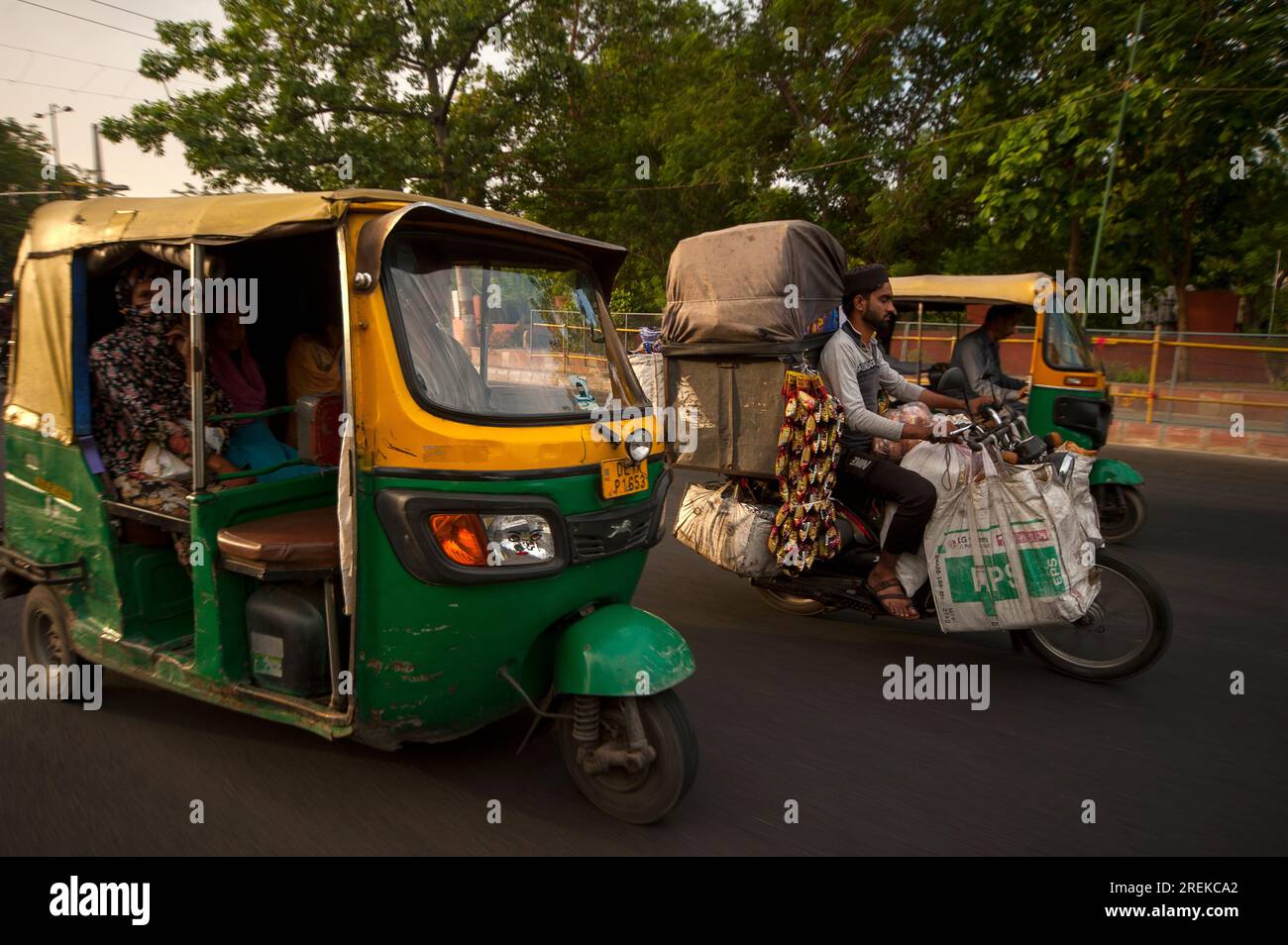Traditional indian tuk tuk at New Delhi streets, New Delhi, India Stock ...