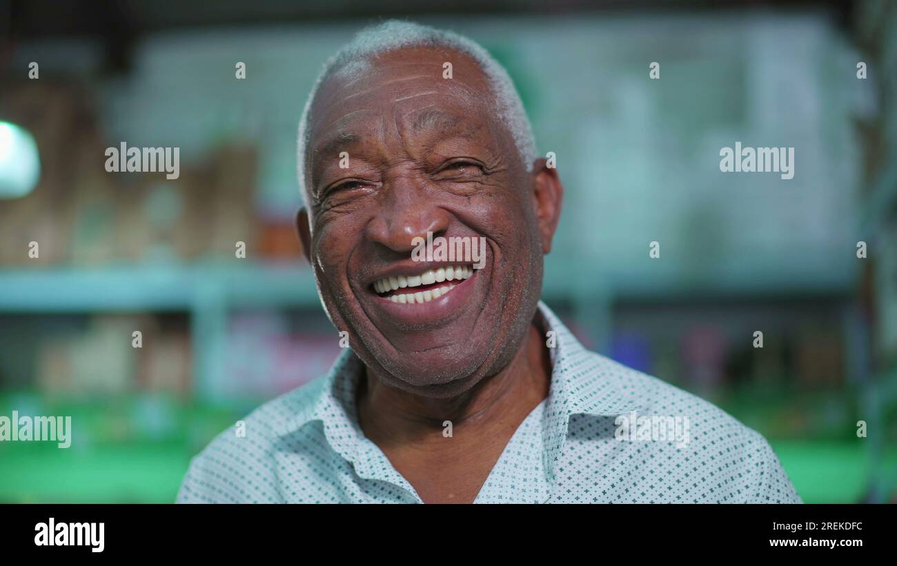 Happy African American Elderly Man close-up face smiling. One black ...