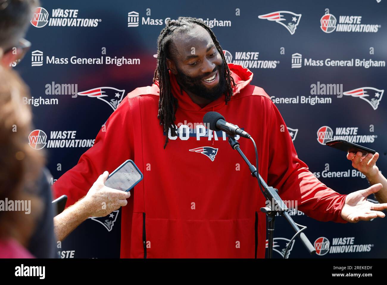 New England Patriots linebacker Matthew Judon speaks with reporters ...