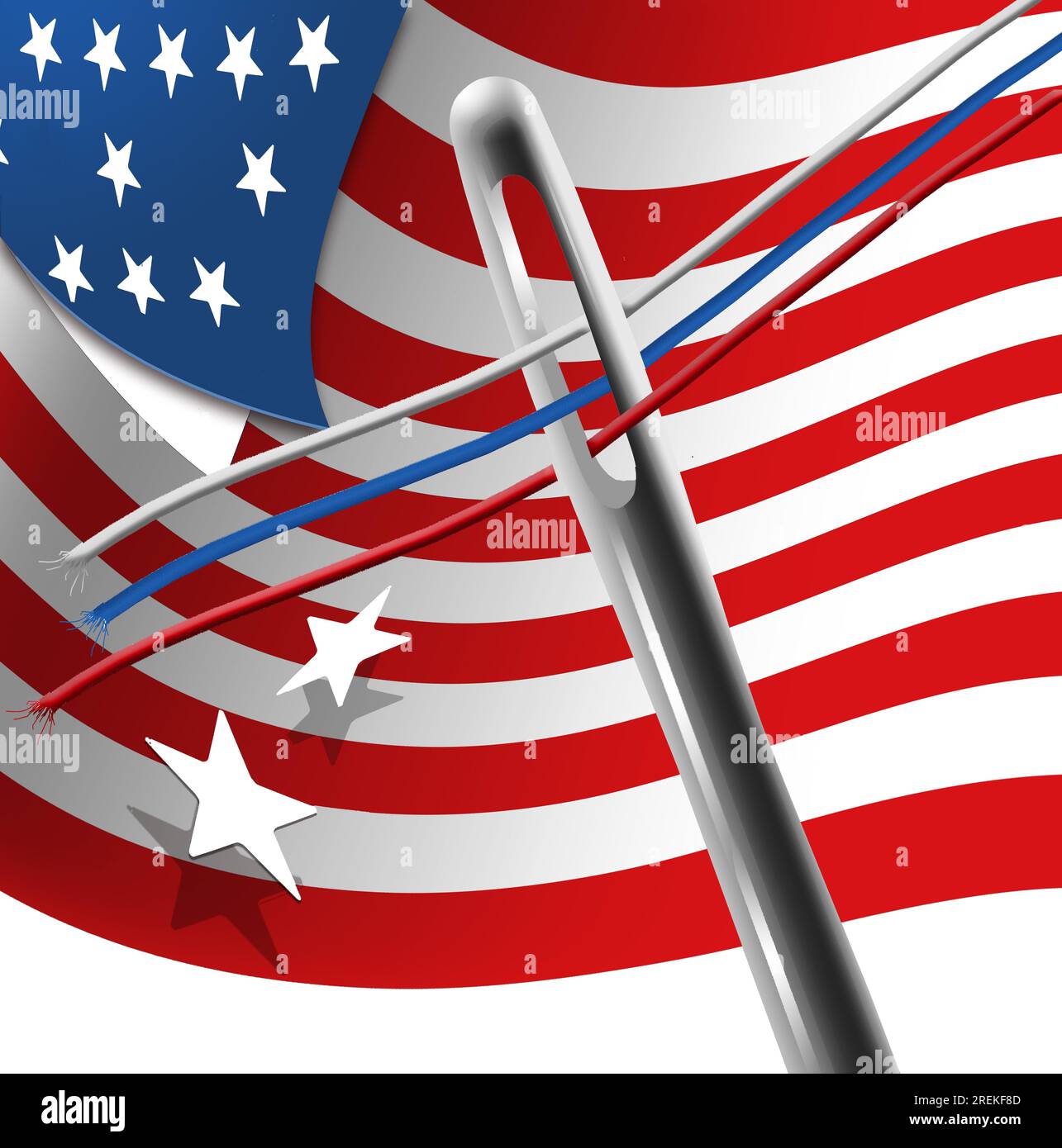 A sewing needle and thread are ready to mend America which is ...