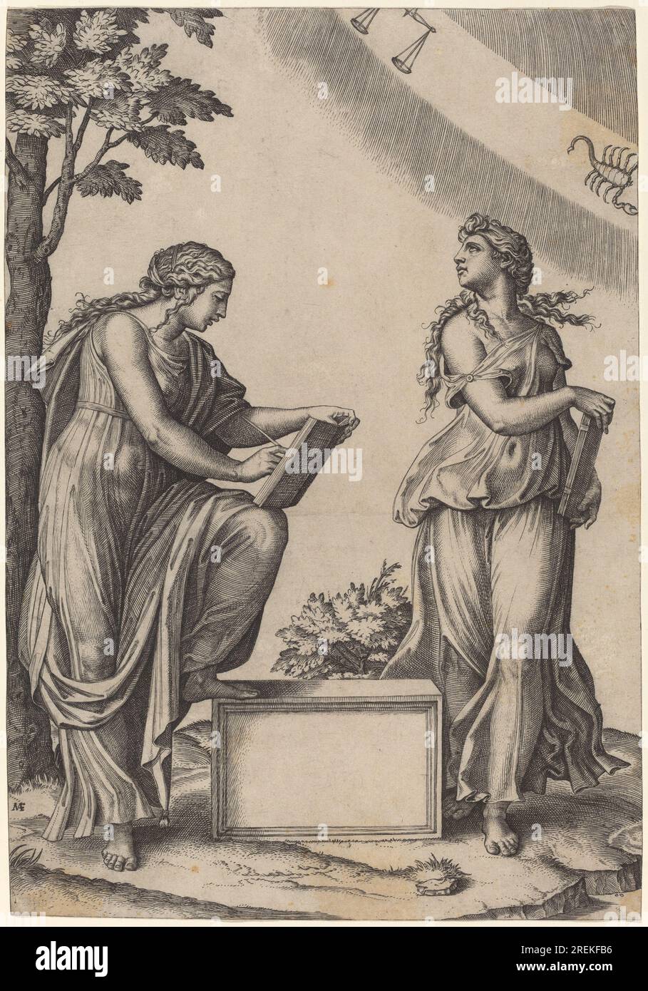 "Marcantonio Raimondi after Raphael, Two Women with the Zodiac ...
