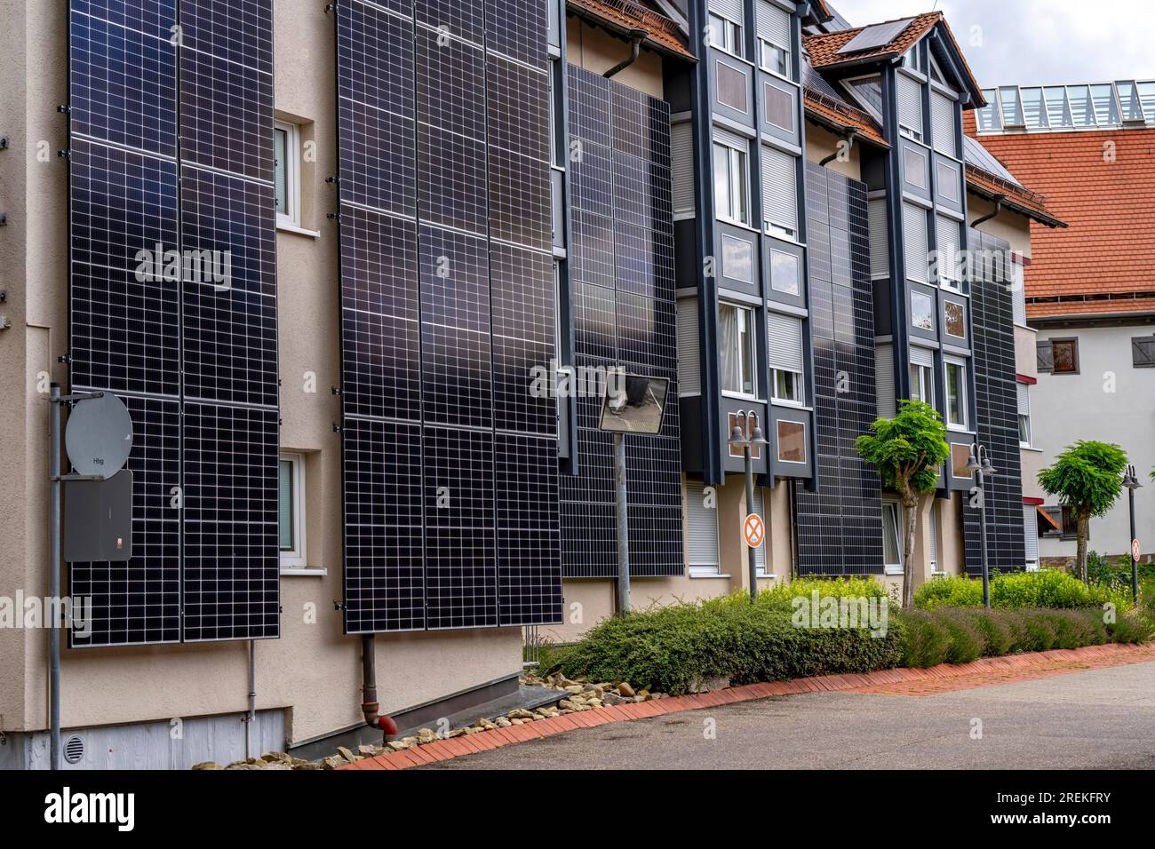 Solar facade, photovoltaic elements on a house facade, hotel in ...
