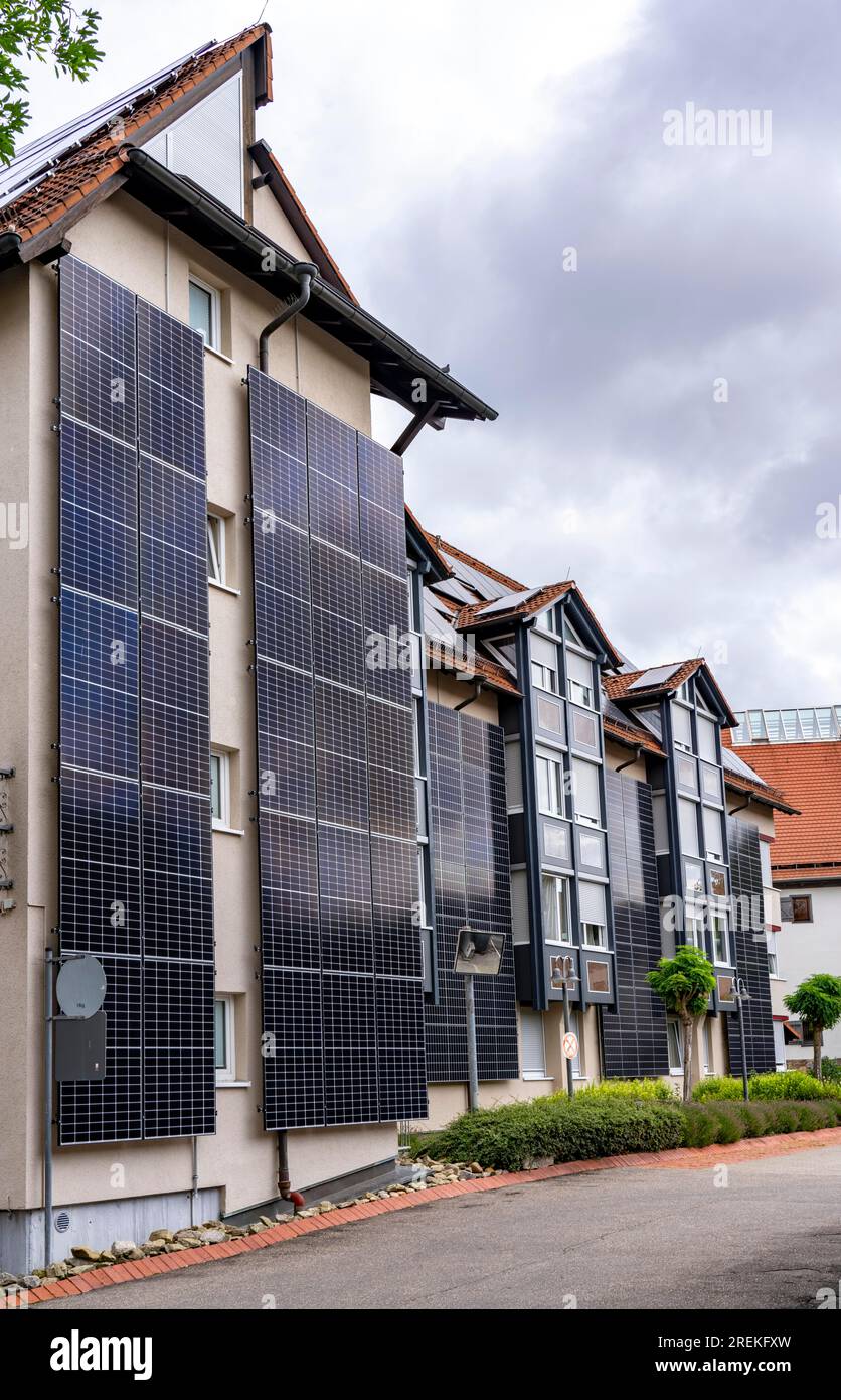 Solar facade, photovoltaic elements on a house facade, hotel in ...