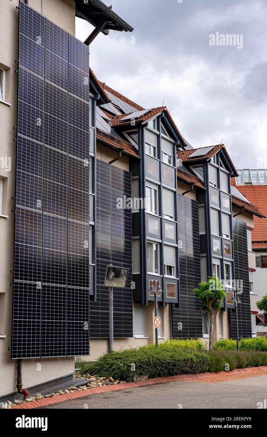 Solar facade, photovoltaic elements on a house facade, hotel in ...