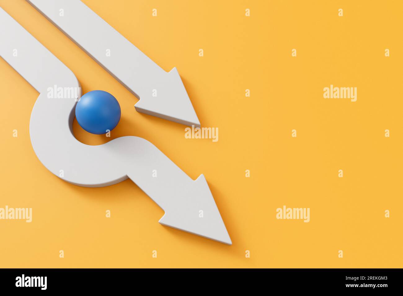 A white business direction arrow moves around an obstacle that is in ...