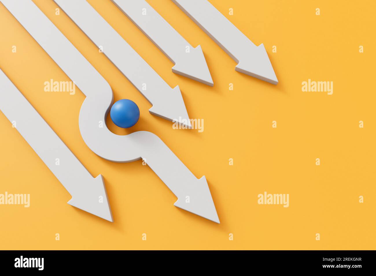 A white business direction arrow moves around an obstacle that is in ...