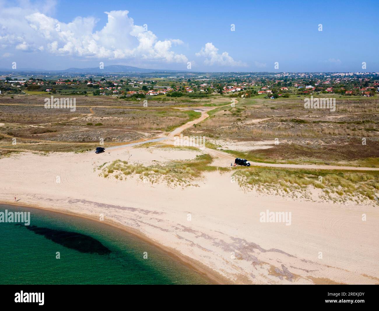 Aerial view, beach at Nea Kallikratia, Nea Propondida, Chalkidiki ...