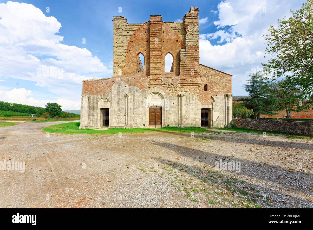 Main facade, church ruins of the Cistercian abbey of San Galgano ...
