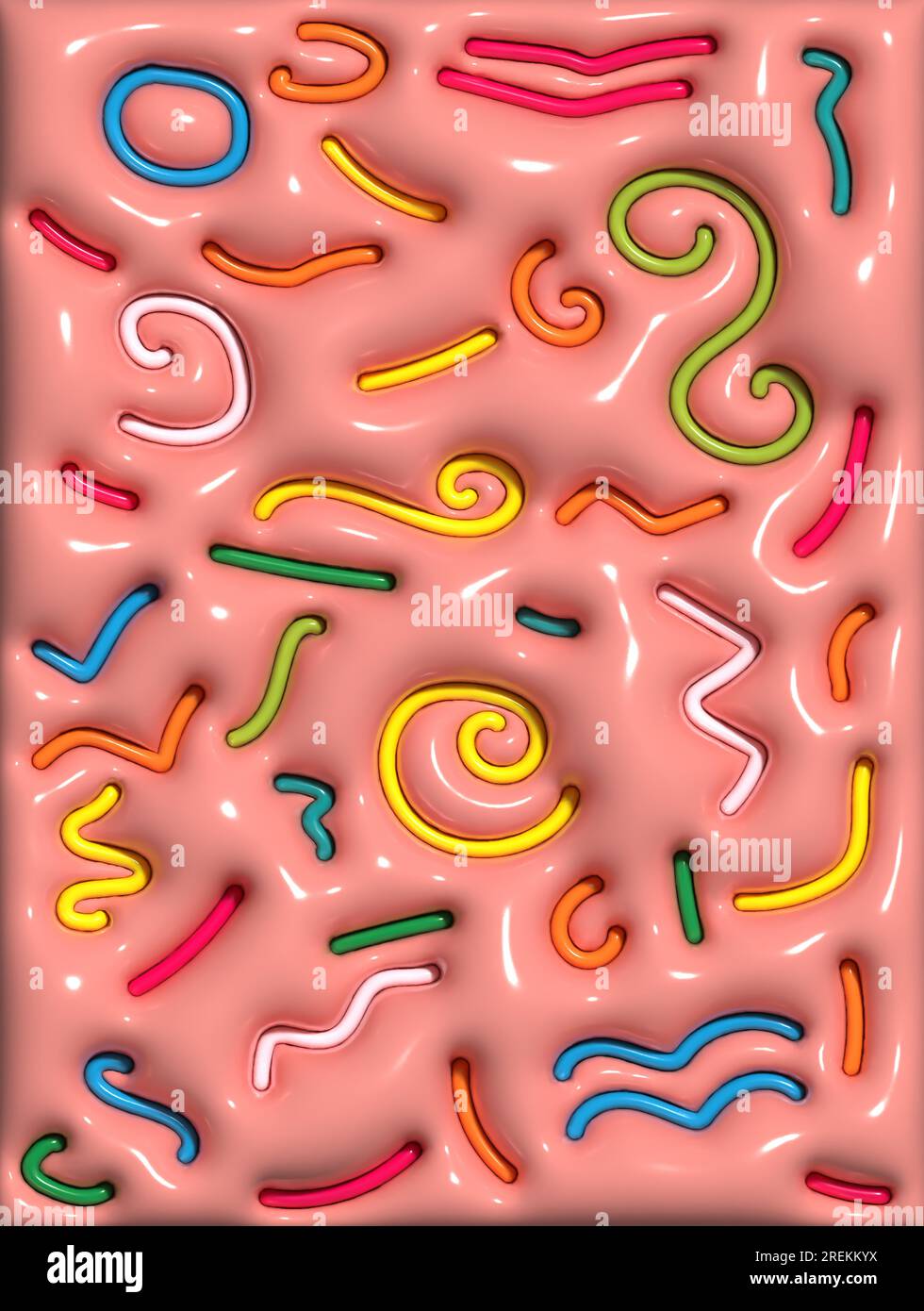 Abstract pink background with different shapes, inflated 3D rendering ...