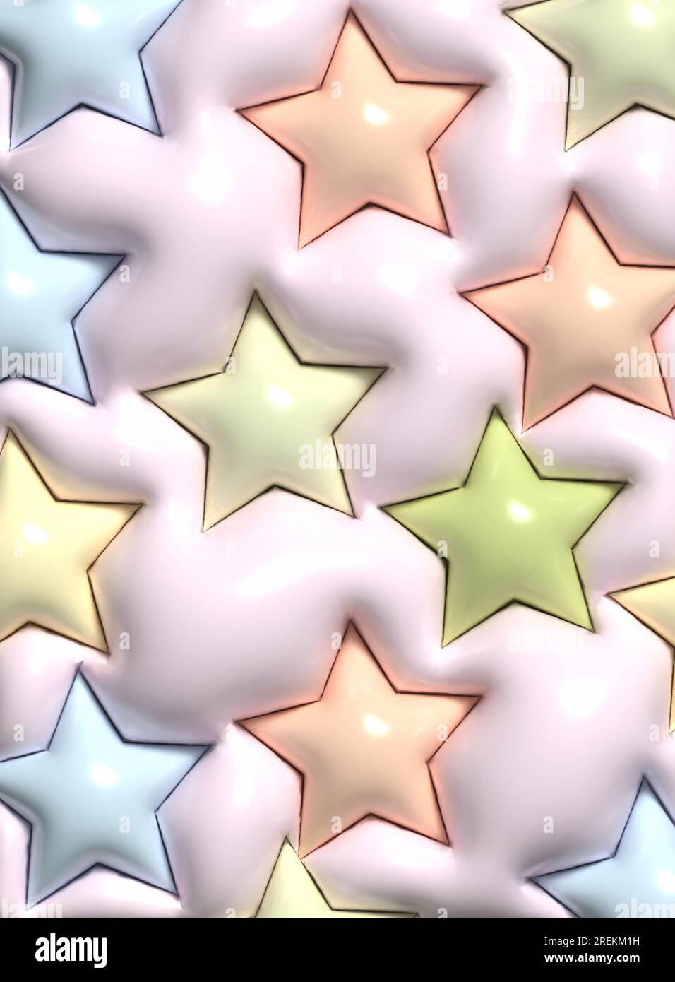 Abstract pink background with stars, inflated shapes. 3d rendering ...