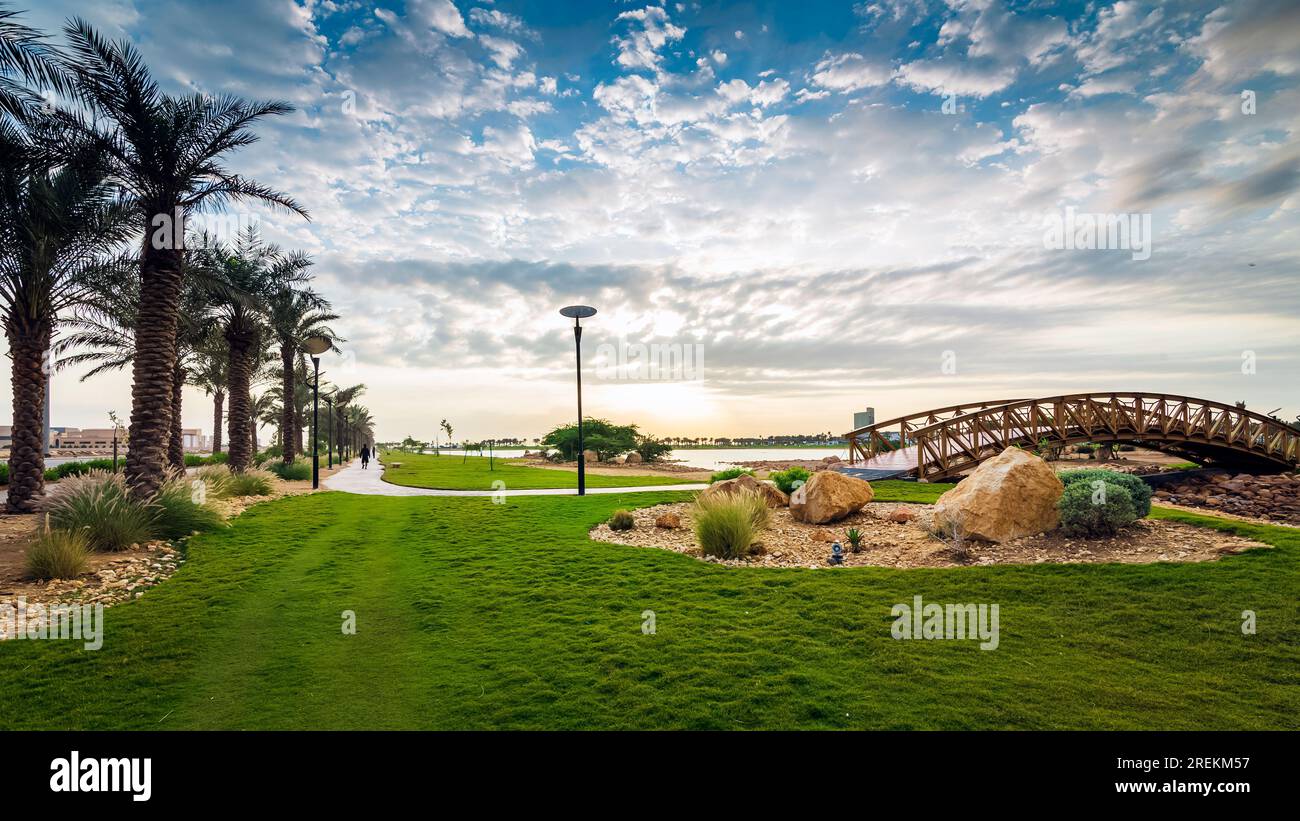 Morning view of Modon Lake in Dammam, Saudi Arabia Stock Photo - Alamy