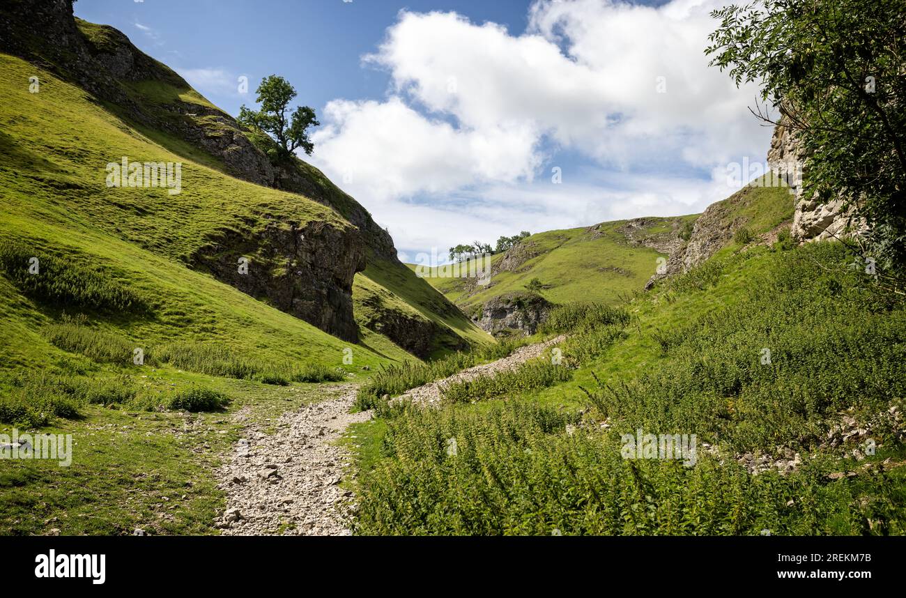 Cavedale limestone valley landscape in the High Peak District ...