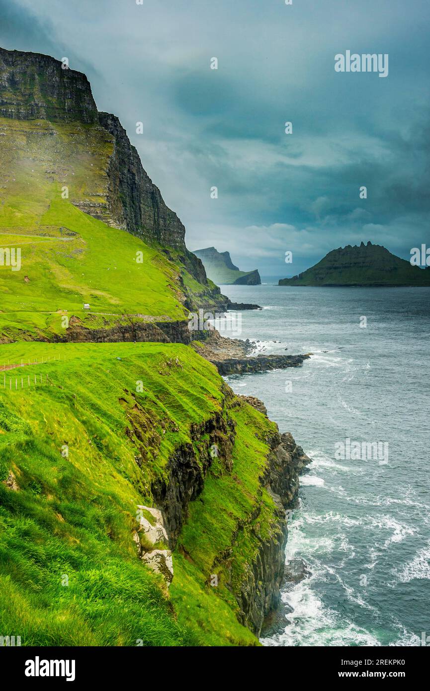 Huge cliffs in Gasadalur, Vagar, Faroe islands, Denmark Stock Photo - Alamy