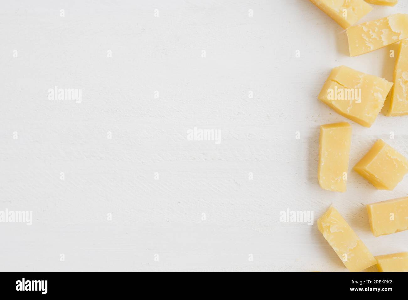Elevated view cheddar cheese slices white background. Resolution and ...