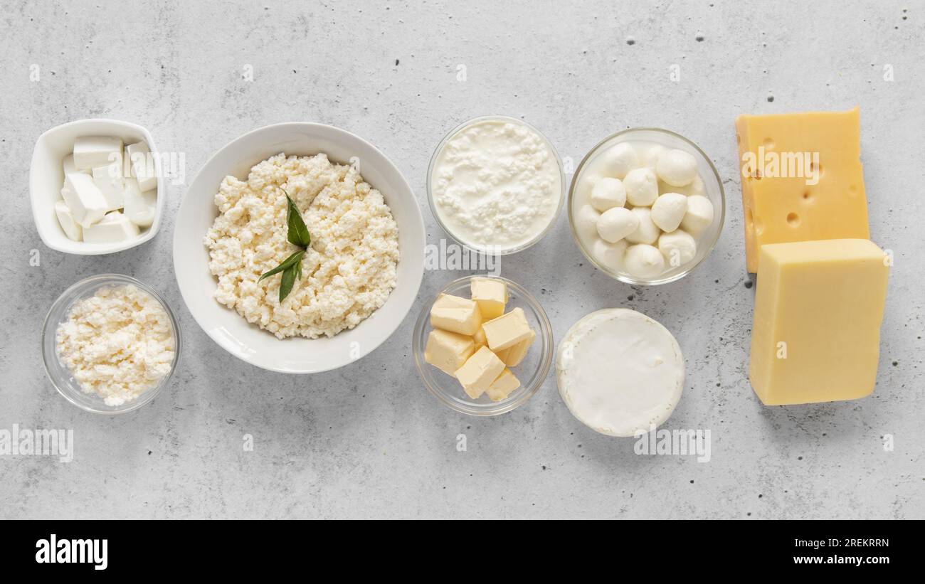 Flat lay dairy products arrangement. Resolution and high quality ...
