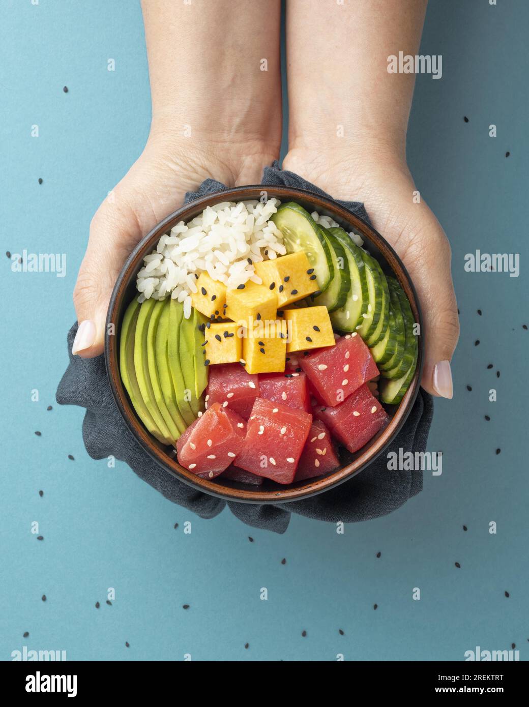 Composition delicious poke bowl. Resolution and high quality beautiful ...