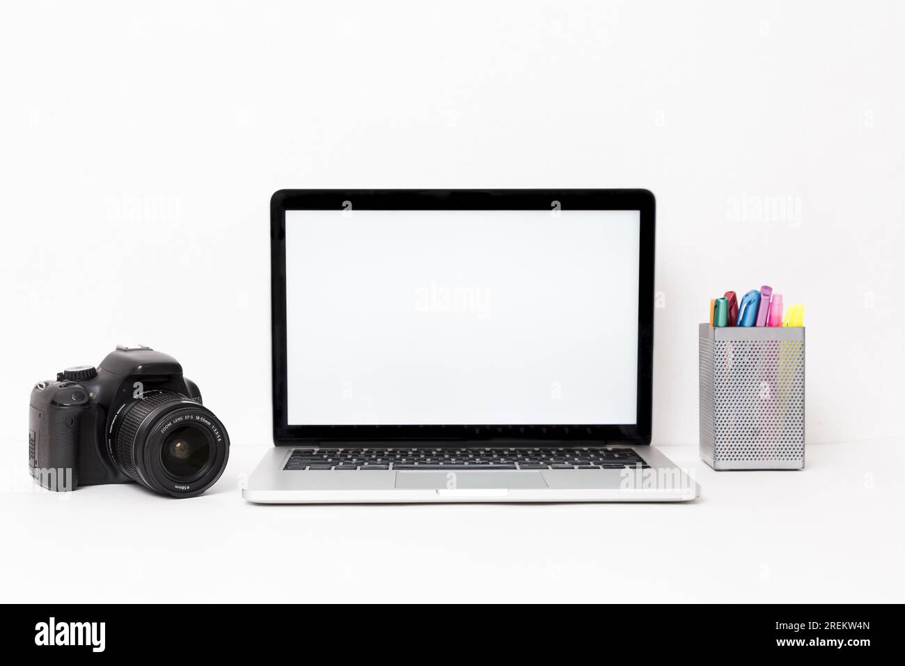 Modern laptop camera white background. Resolution and high quality ...
