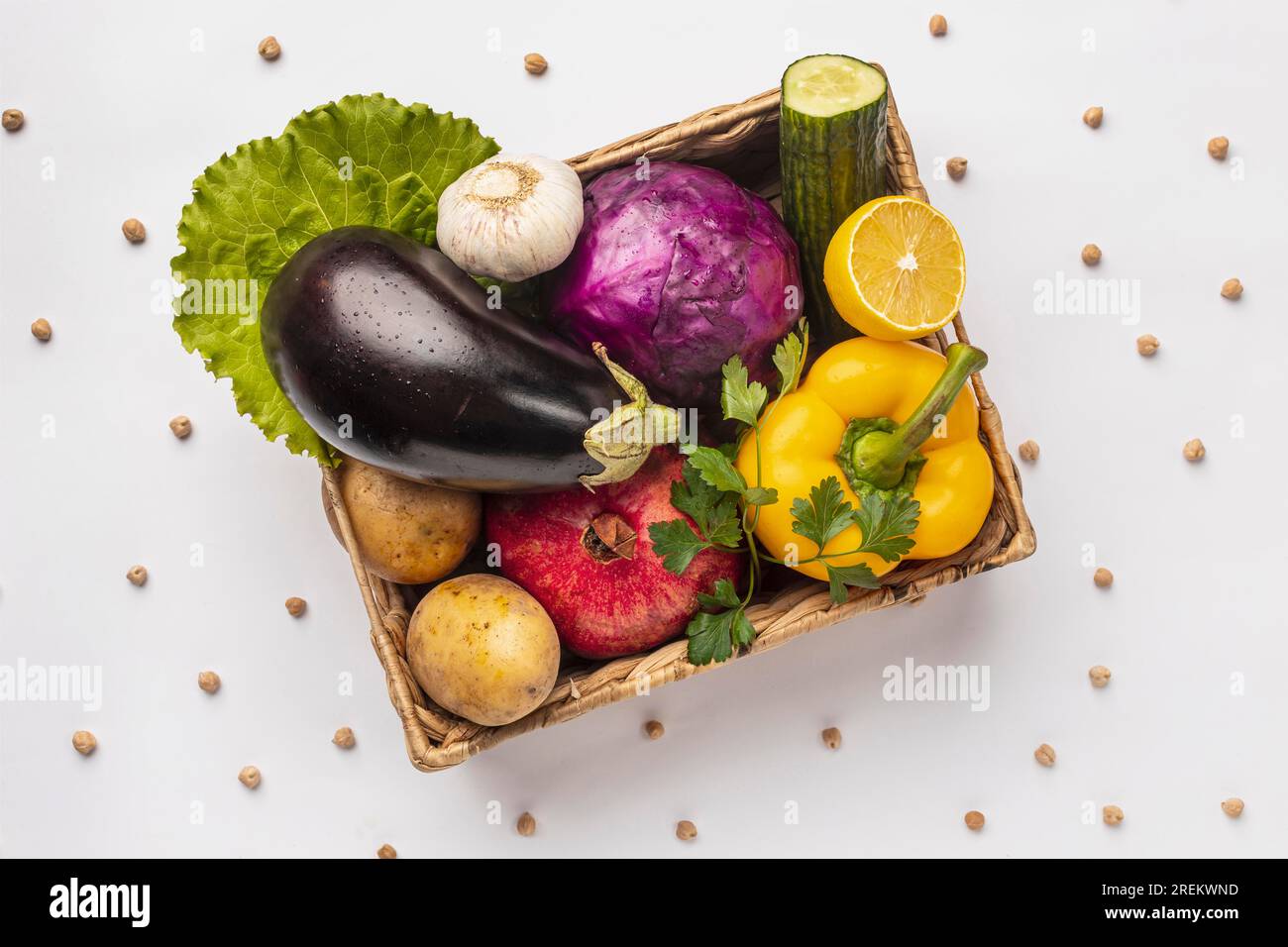 Flat lay basket fresh vegetables. Beautiful photo Stock Photo - Alamy