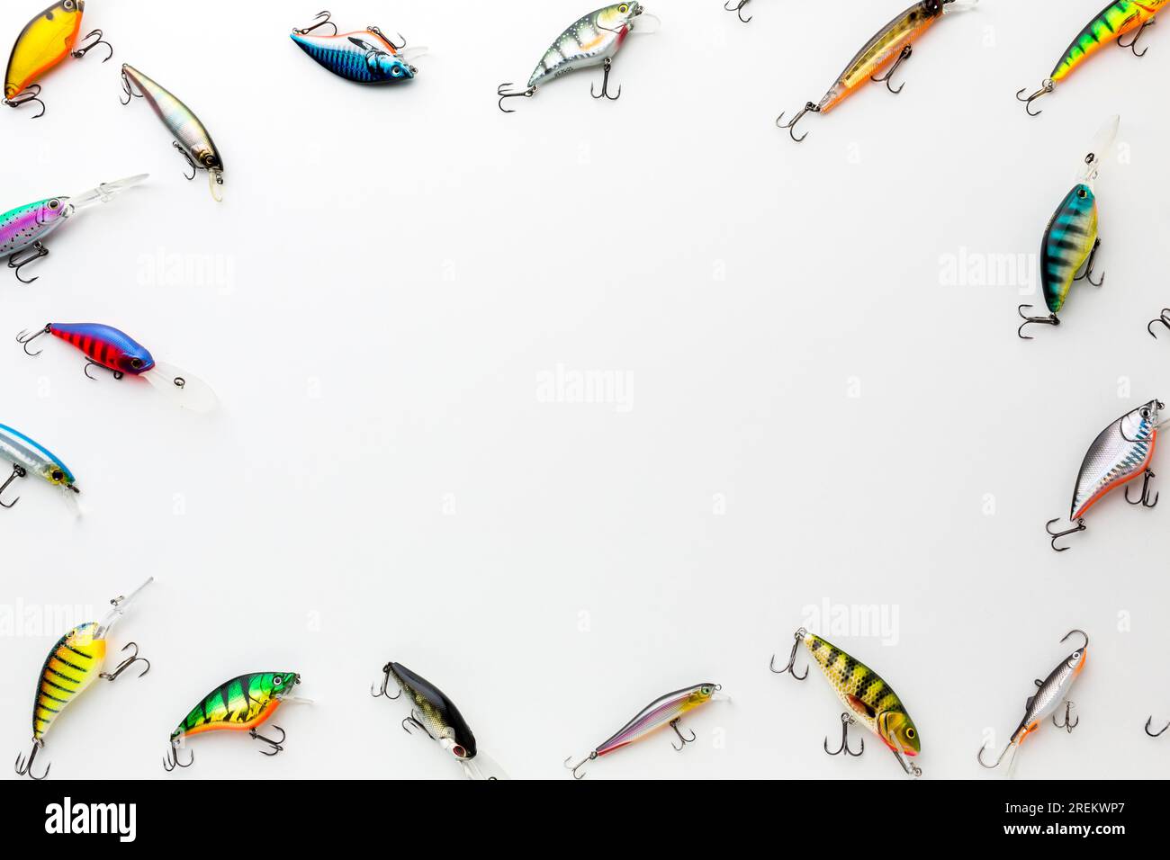 Flat lay colorful fish bait. Beautiful photo Stock Photo - Alamy