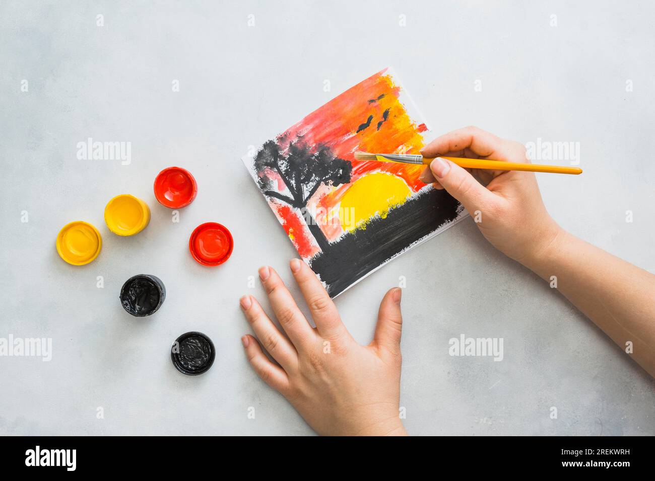 Human hand painting beautiful scenery seen paper Stock Photo - Alamy