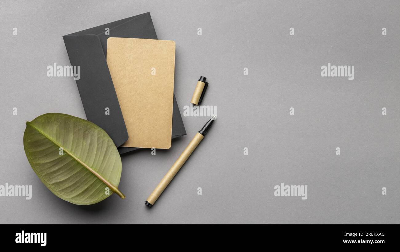 Arrangement with stationery elements grey background. High resolution ...