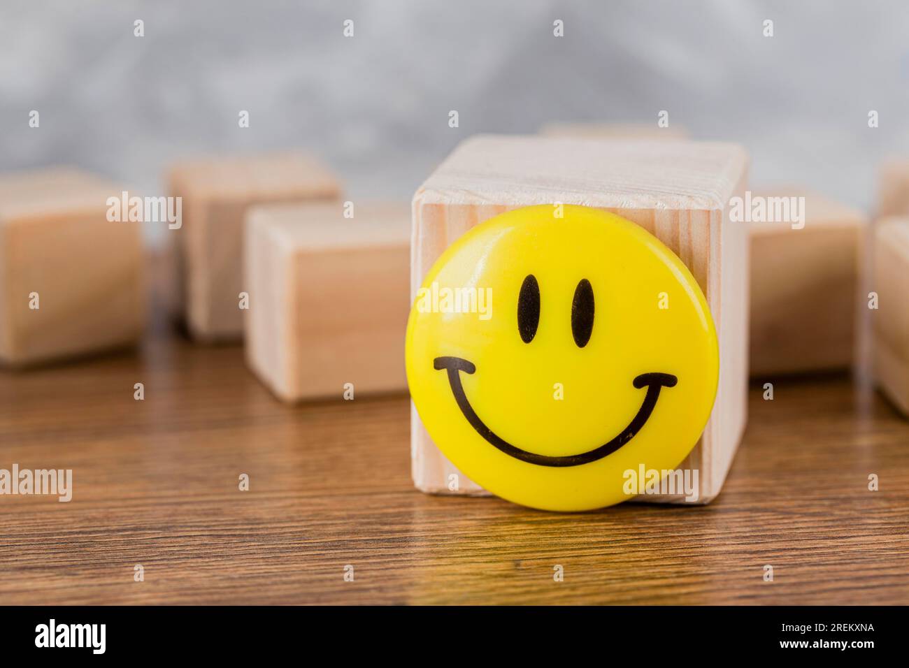 Front view smiley face wooden block. High resolution photo Stock Photo ...