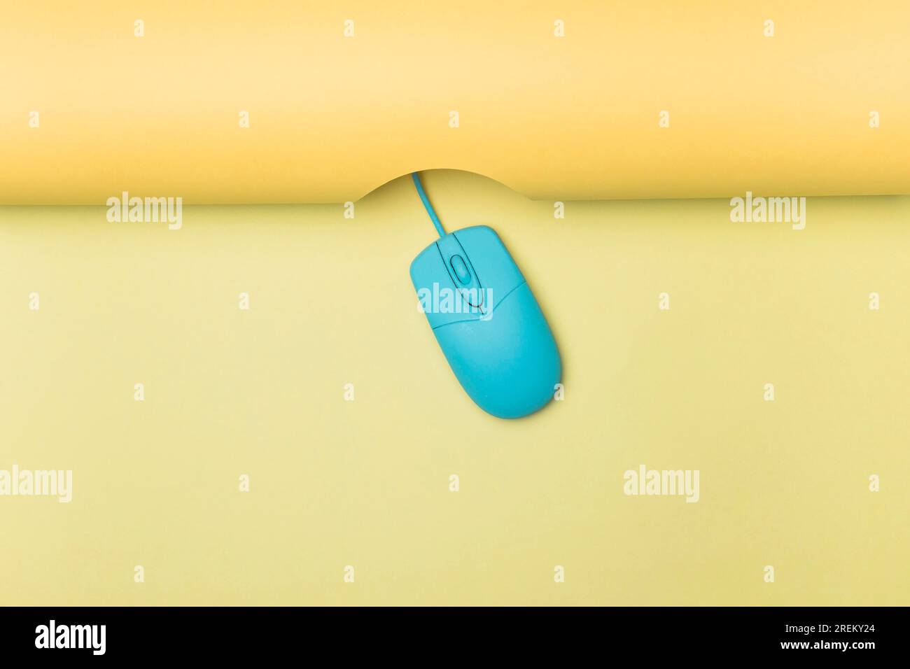 Top view blue computer mouse with yellow background. High resolution ...