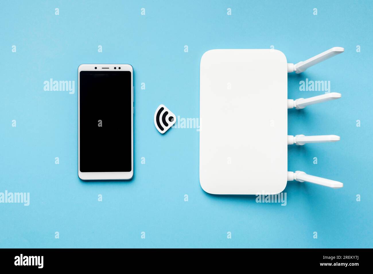 Top view wi fi router with smartphone. High resolution photo Stock ...