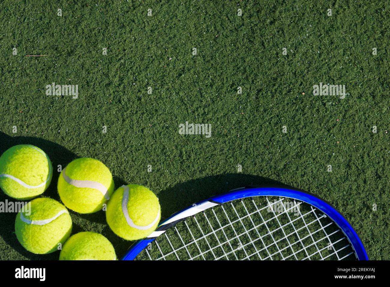 Top view tennis balls racket. High resolution photo Stock Photo - Alamy