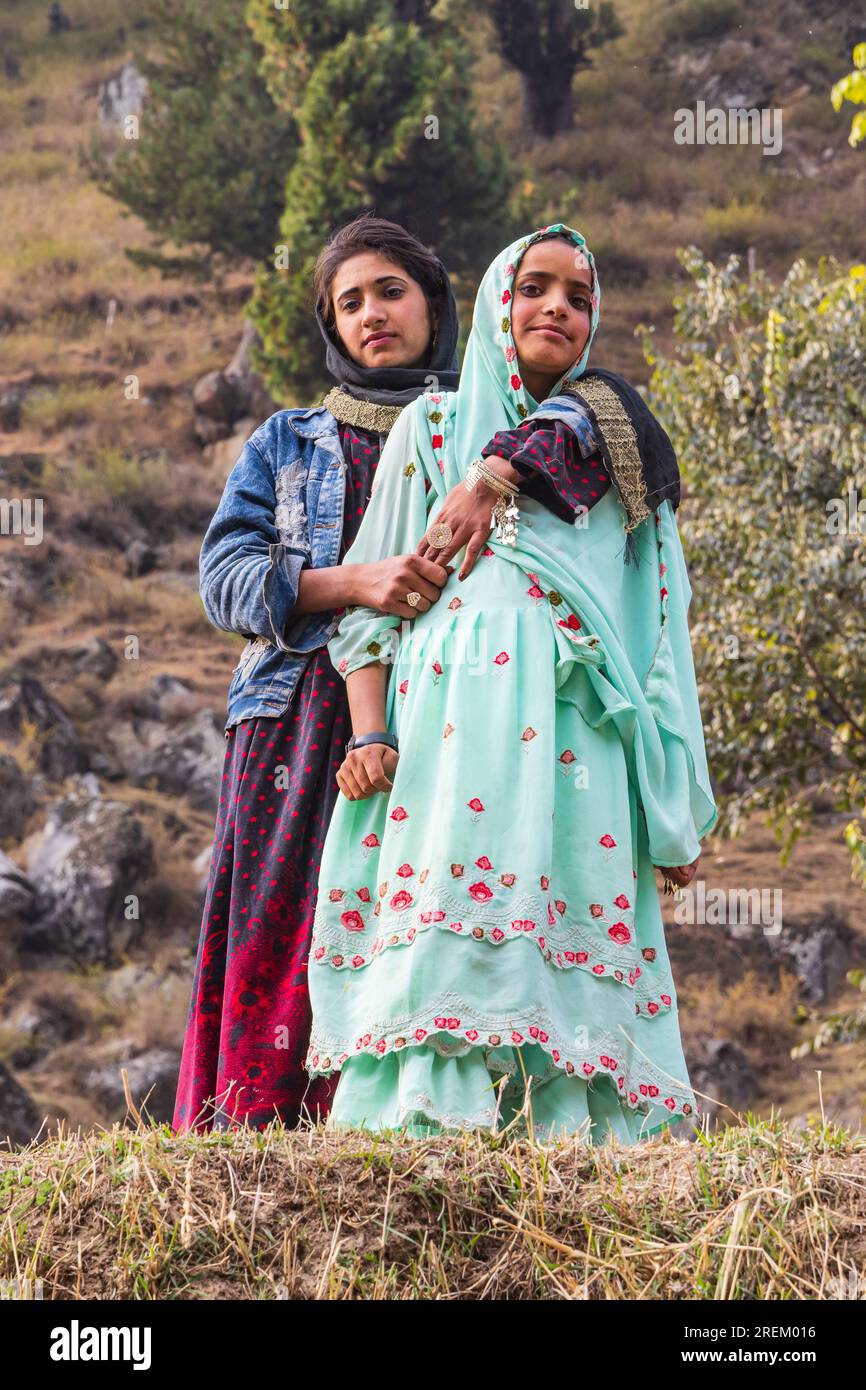 Kangan, Jammu and Kashmir, India. October 27, 2022. Two women in a ...